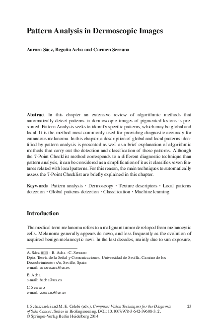 (PDF) Pattern Analysis in Dermoscopic Images