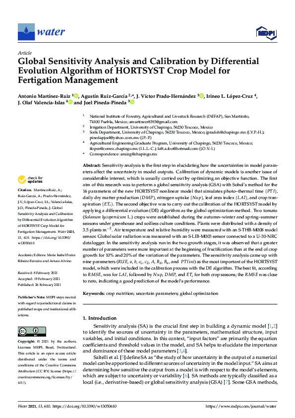 (PDF) Global Sensitivity Analysis and Calibration by Differential Evolution Algorithm of ...