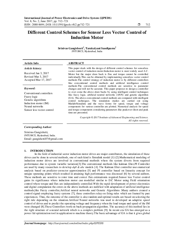 Pdf Different Control Schemes For Sensor Less Vector Control Of