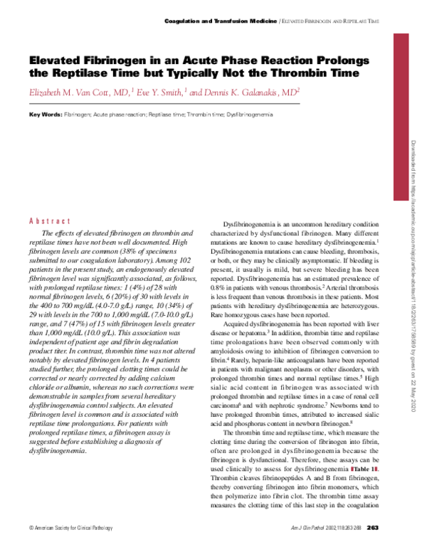 (PDF) Elevated fibrinogen in an acute phase reaction prolongs the ...