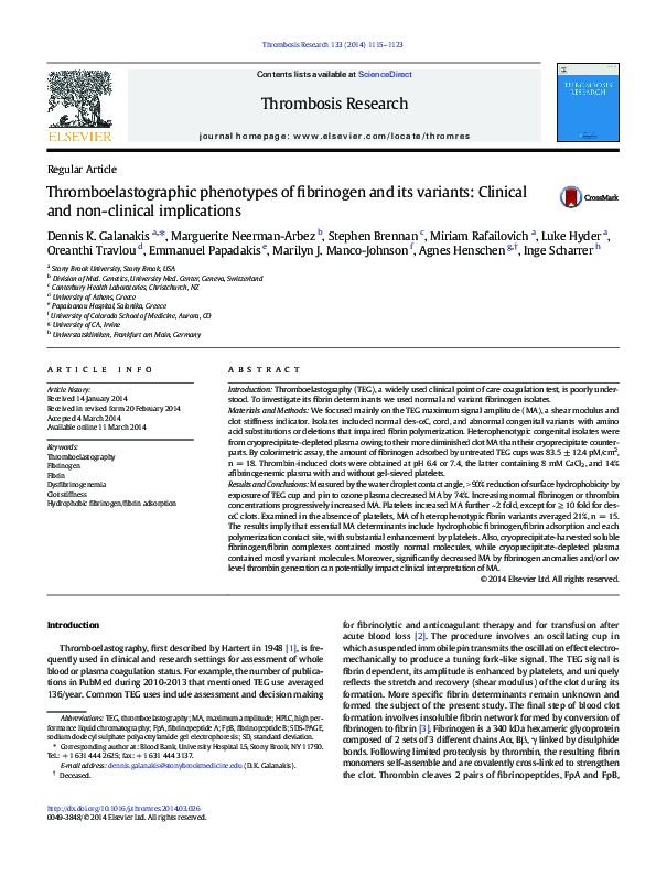 (PDF) Thromboelastographic phenotypes of fibrinogen and its variants ...