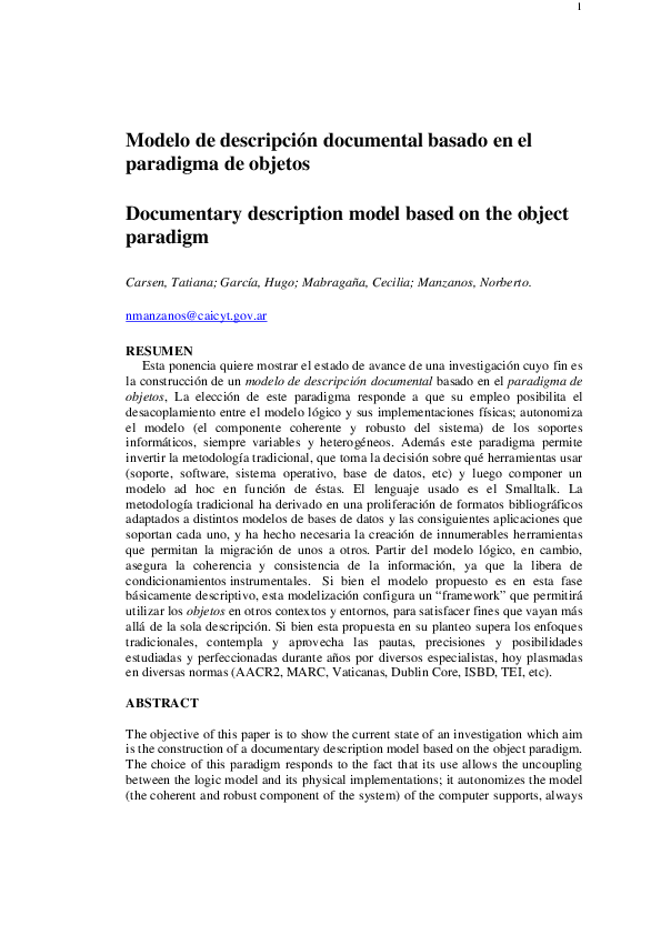 (PDF) Modelo De Descripción Documental Basado En El Paradigma De Objetos