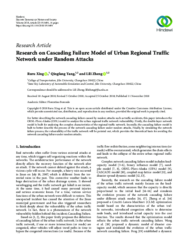 (PDF) Research on Cascading Failure Model of Urban Regional Traffic ...