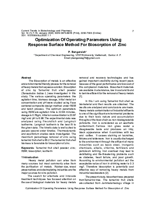 Pdf Optimization Of Operating Parameters Using Response Surface
