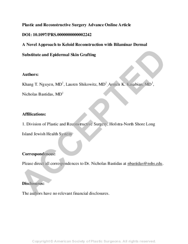 (PDF) A Novel Approach to Keloid Reconstruction with Bilaminar Dermal ...