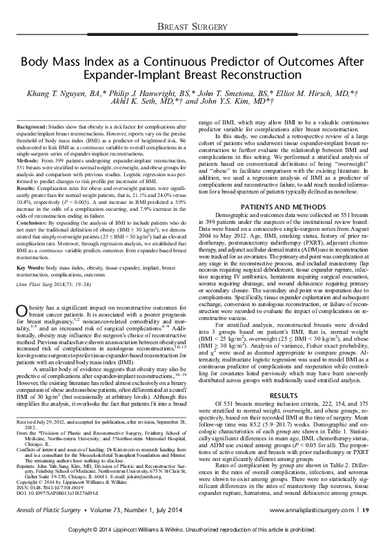 (PDF) Body Mass Index as a Continuous Predictor of Outcomes After Expander-Implant Breast ...