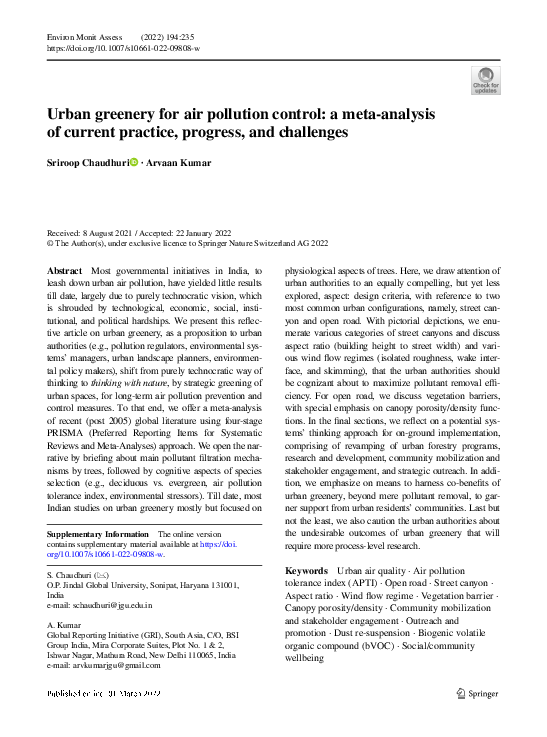 (PDF) Urban greenery for air pollution control: a meta-analysis of ...
