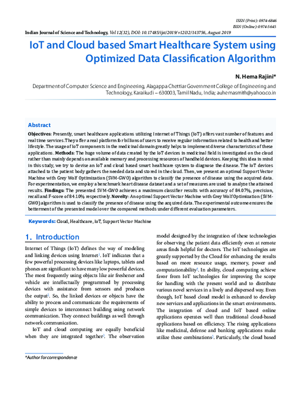 (PDF) IoT and Cloud based Smart Healthcare System using Optimized Data Classification Algorithm