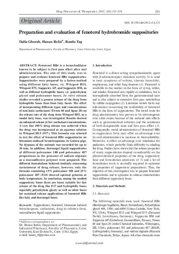 (PDF) Preparation and evaluation of fenoterol hydrobromide ...