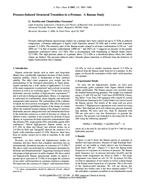 (PDF) Pressure-Induced Phase Transitions in n-Pentane via Raman Spectroscopy