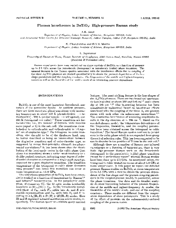 (PDF) Phonon Interference in BATIO3 - High-Pressure Raman-Study