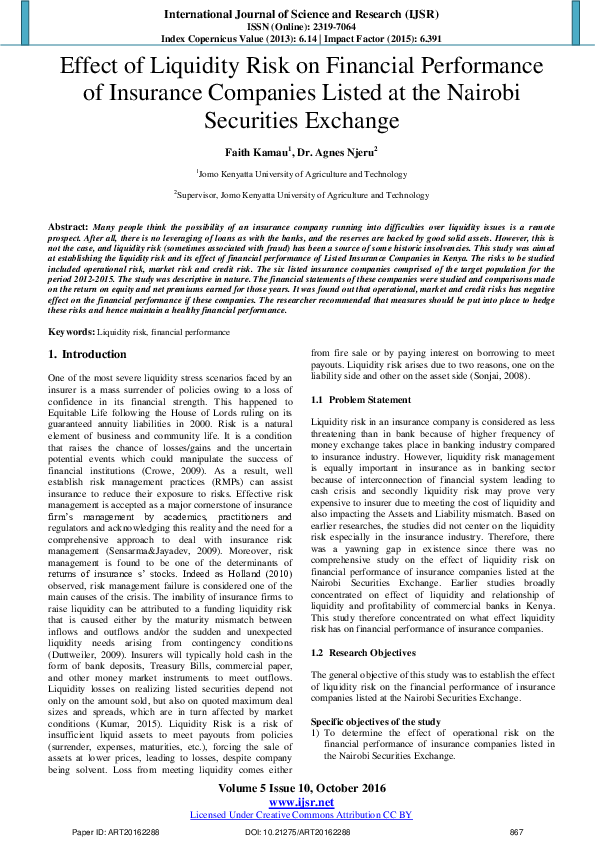 (PDF) Effect of Liquidity Risk on Financial Performance of Insurance ...