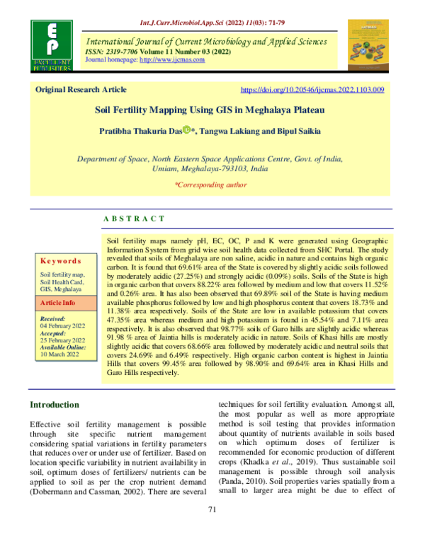 (PDF) Soil Fertility Mapping Using GIS in Meghalaya Plateau