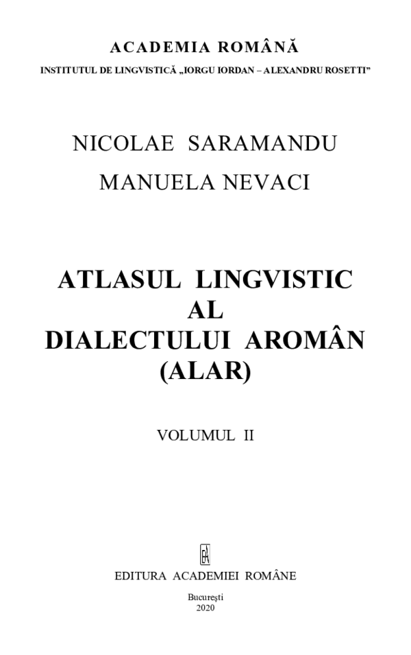 (PDF) Nicolae Saramandu, Manuela Nevaci - Atlasul lingvistic al ...