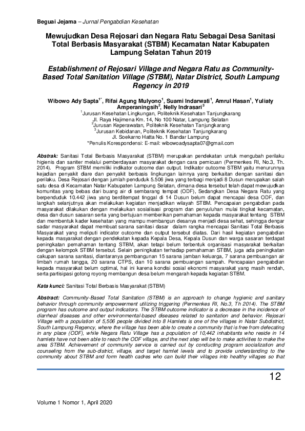 (PDF) Mewujudkan Desa Rejosari dan Negara Ratu Sebagai Desa Sanitasi ...