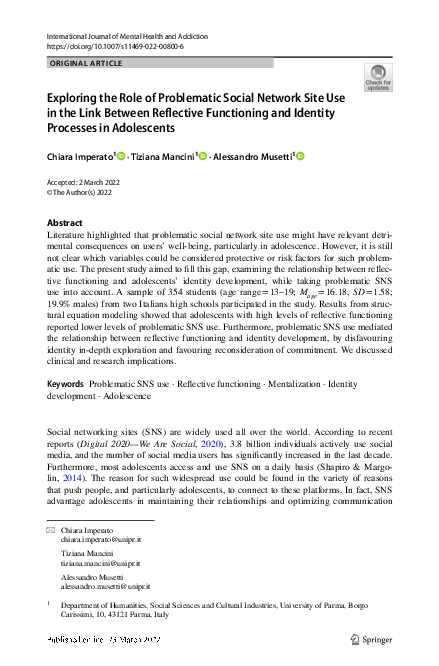 Pdf Exploring The Role Of Problematic Social Network Site Use In The Link Between Reflective