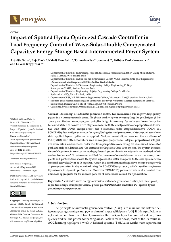 (PDF) Impact of Spotted Hyena Optimized Cascade Controller in Load Frequency Control of Wave ...