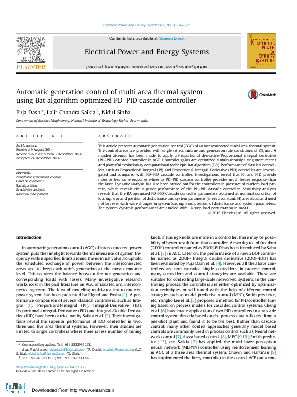 (PDF) Automatic generation control of multi area thermal system using Bat algorithm optimized PD ...