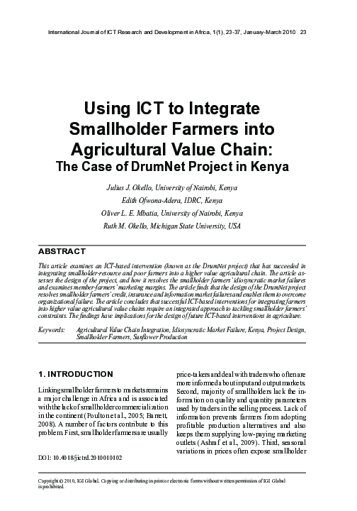 (PDF) Using ICT to Integrate Smallholder Farmers into Agricultural Value Chain