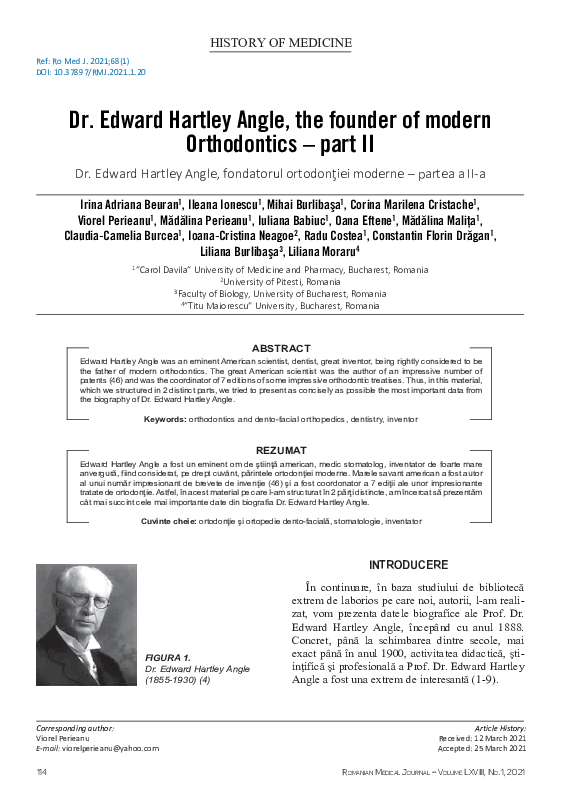 (PDF) Dr. Edward Hartley Angle, the founder of modern orthodontics ...