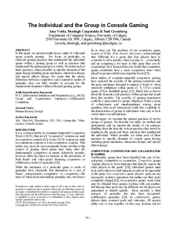 (PDF) The individual and the group in console gaming