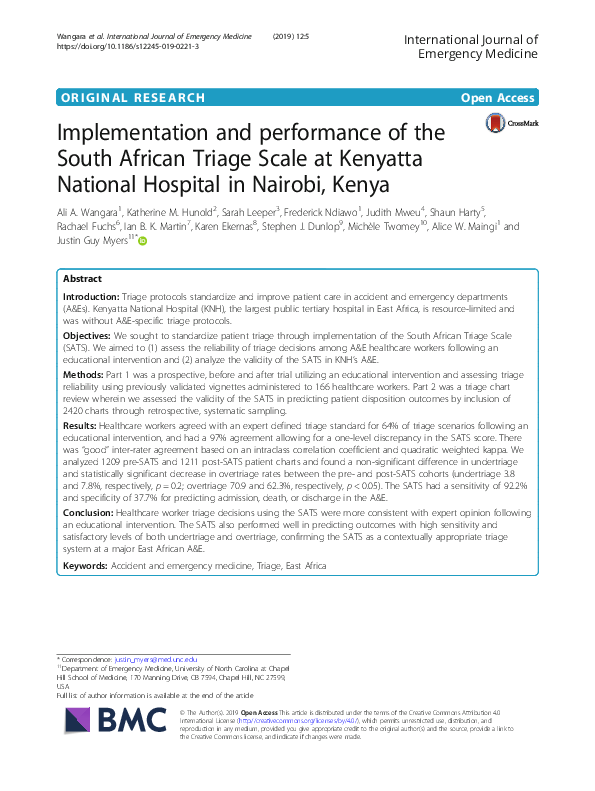 (PDF) Implementation and performance of the South African Triage Scale ...
