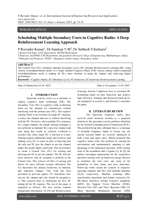 Pdf Scheduling Multiple Secondary Users In Cognitive Radio A Deep Reinforcement Learning Approach