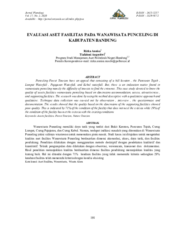(PDF) Evaluasi Aset Fasilitas Pada Wanawisata Punceling Di Kabupaten Bandung | XI 1 RIZKA ANNISA ...
