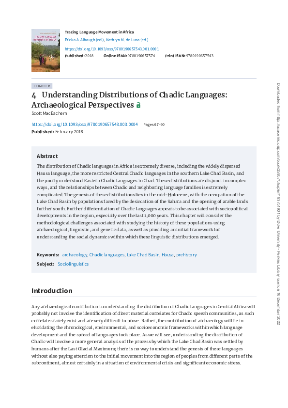 (PDF) Understanding Distributions of Chadic Languages