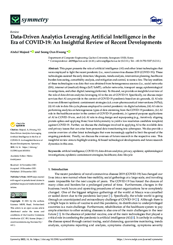 (PDF) Data-Driven Analytics Leveraging Artificial Intelligence in the Era of COVID-19: An ...