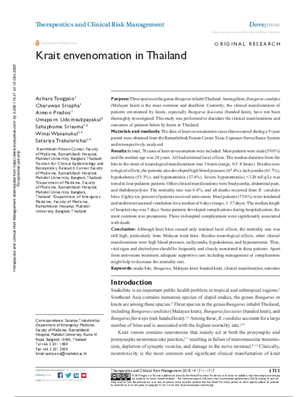 (PDF) Krait envenomation in Thailand
