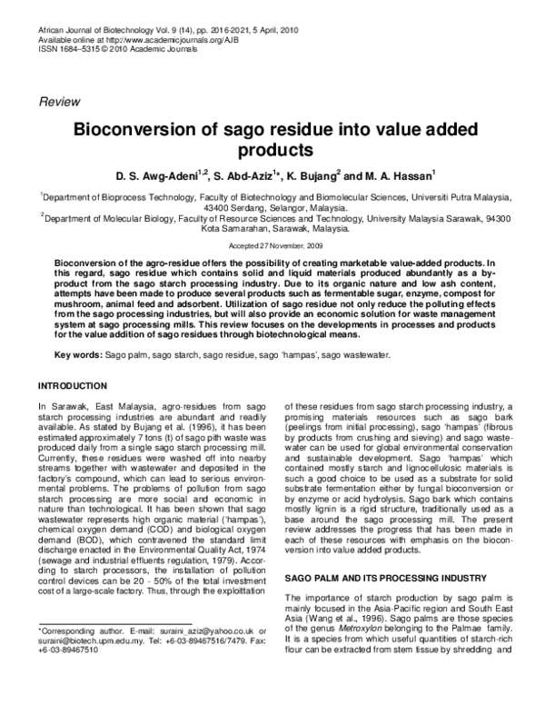(PDF) Bioconversion of sago residue into value added products