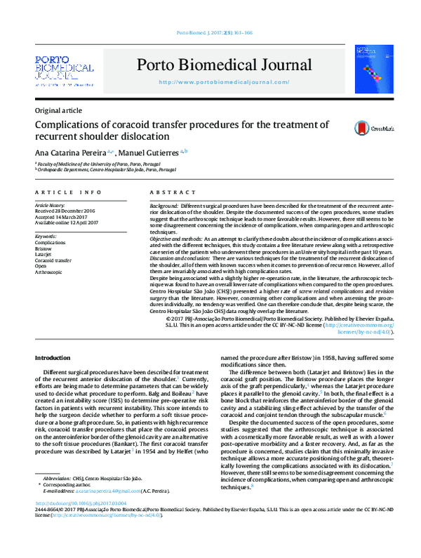 (PDF) Complications of coracoid transfer procedures for the treatment ...