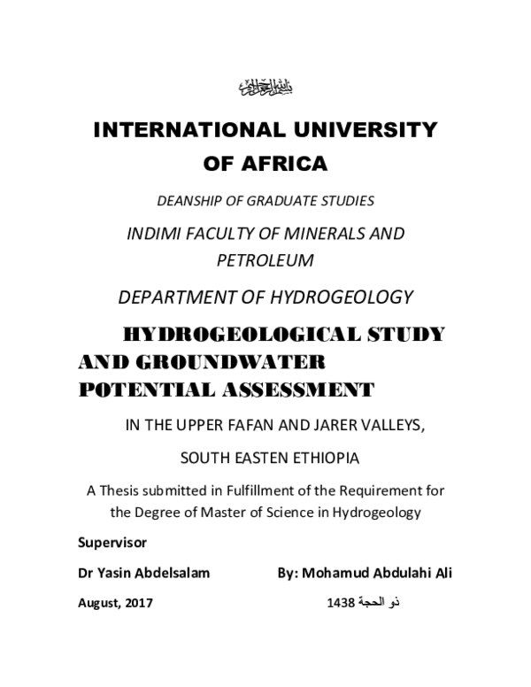 (PDF) Hydrogeological Study and Groundwater Potential Assessment