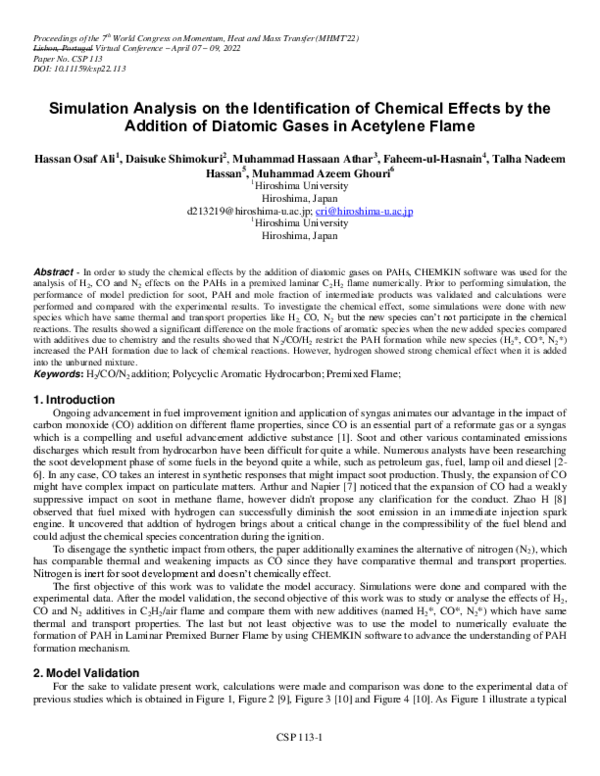 (PDF) Simulation Analysis on the Identification of Chemical Effects by the Addition of Diatomic ...