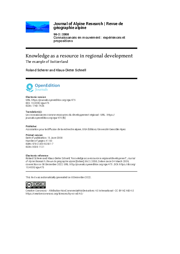 (PDF) Knowledge as a resource in regional development