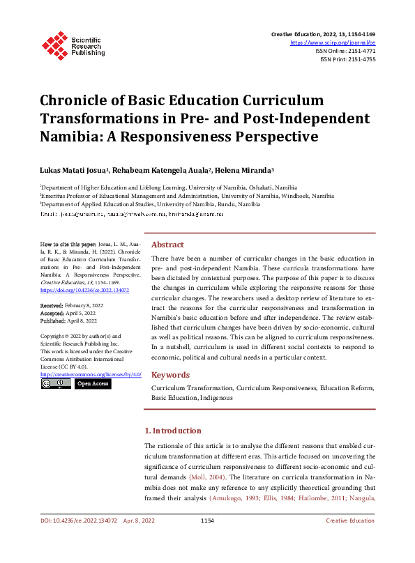 (PDF) Chronicle of Basic Education Curriculum Transformations in Pre ...