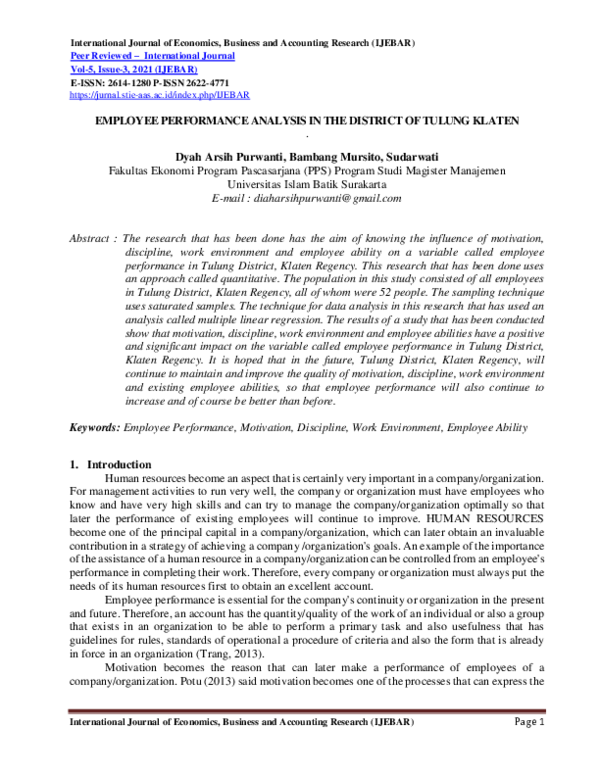(PDF) Employee Performance Analysis in the District of Tulung Klaten | Bambang Mursito ...