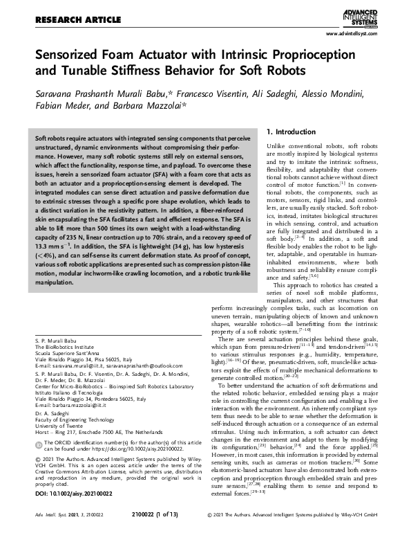 (PDF) Proprioceptive Foam Actuator for Soft Robotics