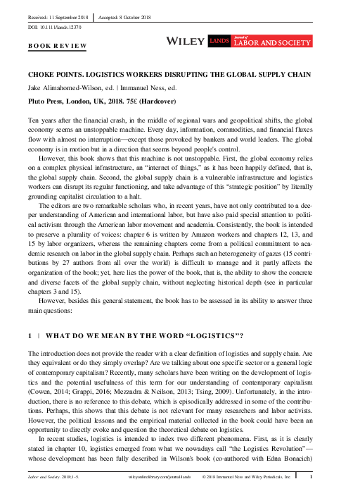 (PDF) Choke Points. Logistics Workers Disrupting the Global Supply ...