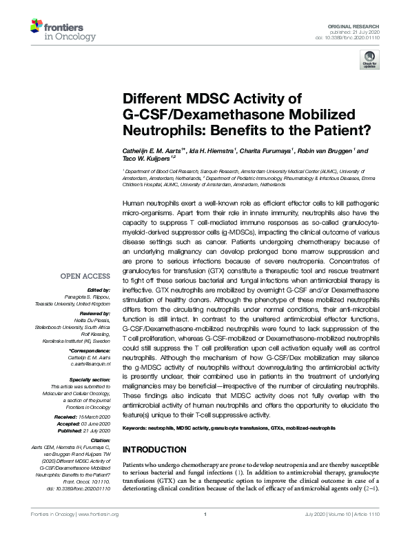 (PDF) Different MDSC Activity of G-CSF/Dexamethasone Mobilized ...