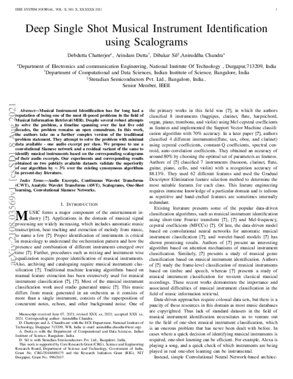 (PDF) Deep Single Shot Musical Instrument Identification using Scalograms