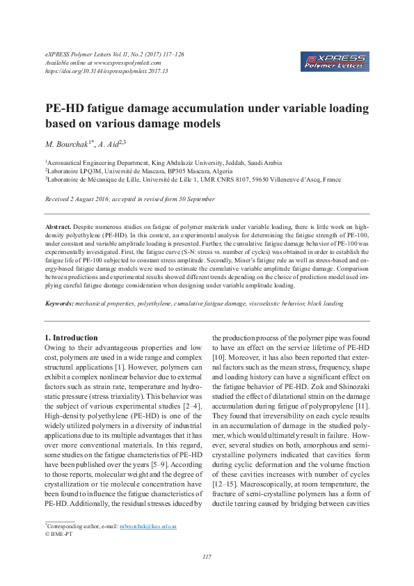 (PDF) PE-HD fatigue damage accumulation under variable loading based on various damage models