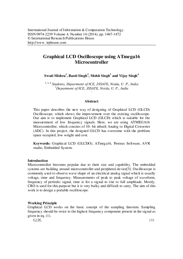 Pdf Glcd Oscilloscope Using Atmega16 Microcontroller 