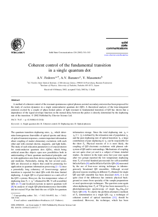 (PDF) Coherent control of the fundamental transition in a single ...