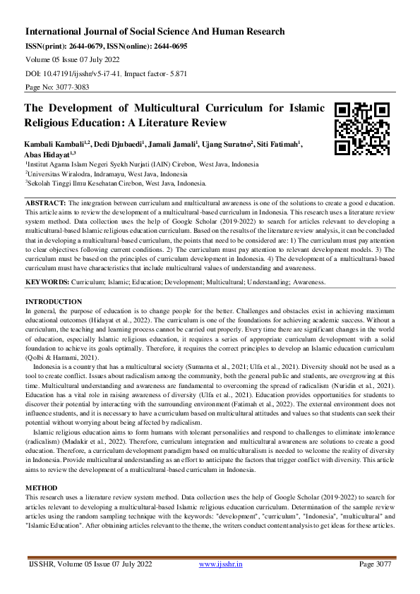 (PDF) The Development of Multicultural Curriculum for Islamic Religious ...