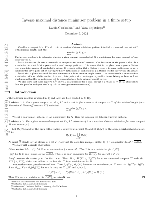 (PDF) Inverse maximal distance minimizer problem in a finite setup