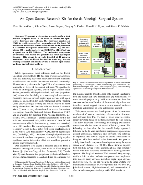 (PDF) An open-source research kit for the da Vinci® Surgical System