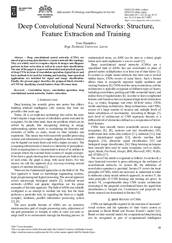 (PDF) Deep Convolutional Neural Networks: Structure, Feature Extraction and Training
