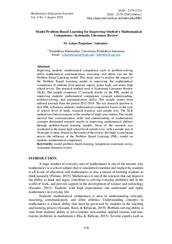 (PDF) Model Problem-Based Learning for Improving Student’s Mathematical Competence: Systematic ...